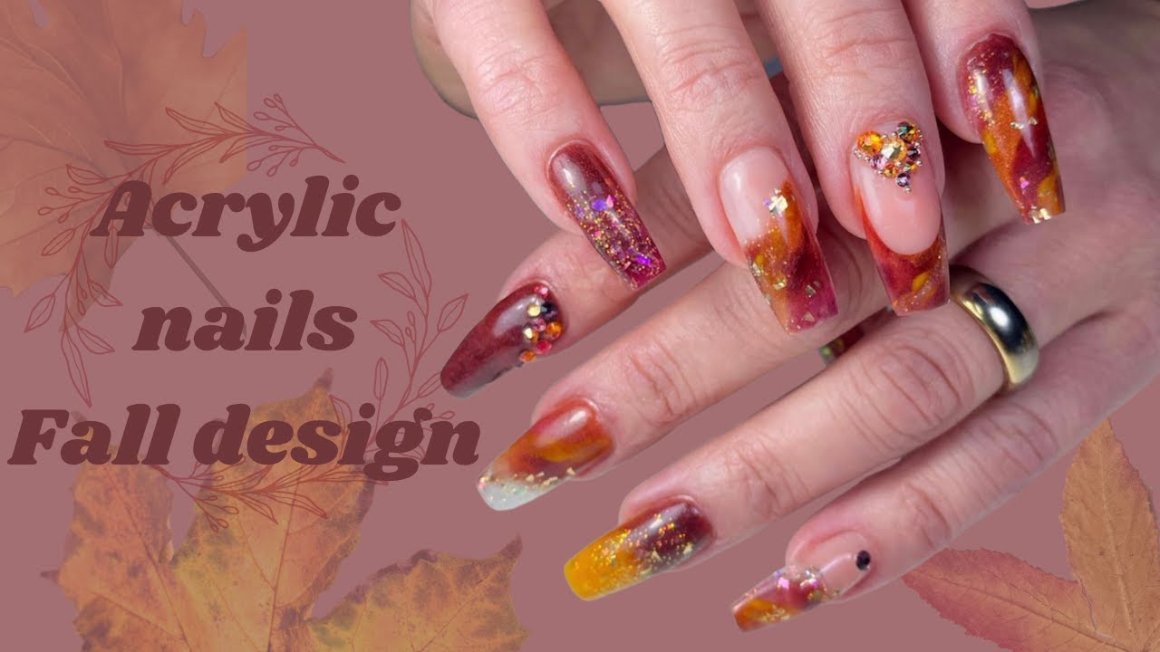 Autumn acrylic nails for beginners / acrylic nails tutorial full ...