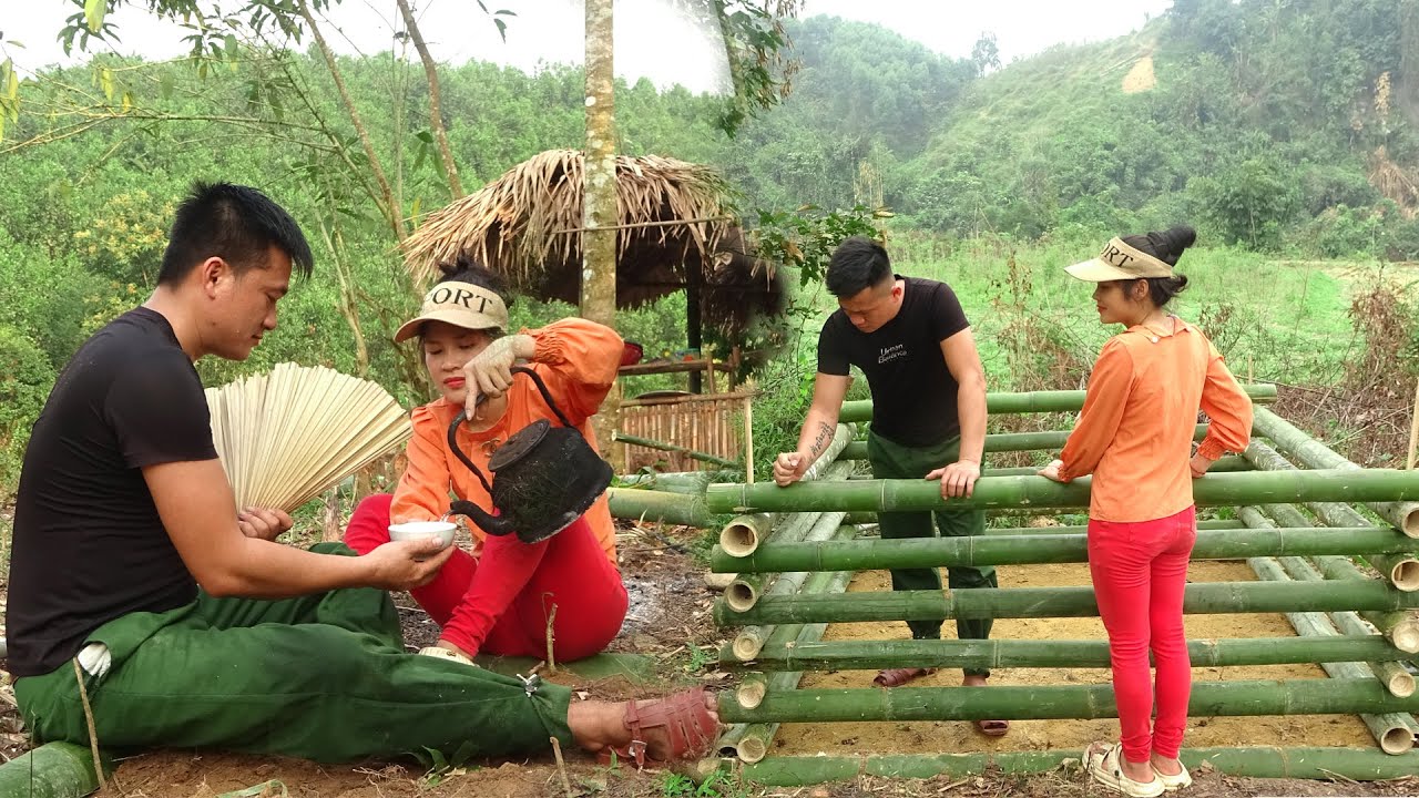 Building a bamboo pig house to raise pigs --farm life of young couple ...