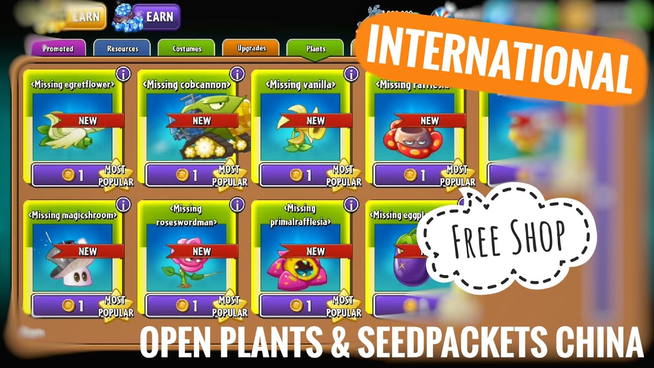 Plants vs Zombies 2 | Shop 1 Coin - Free Shop Open Plants & Seedpackets ...
