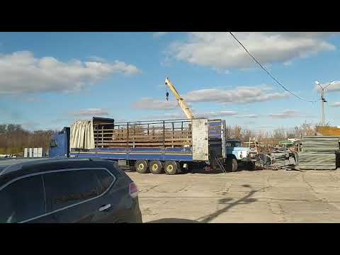 Процесс выгрузки БУ металлопроката - БУ металл. Аренда Автокрана ЗИЛ ГЯ КС-3575 10 тонн