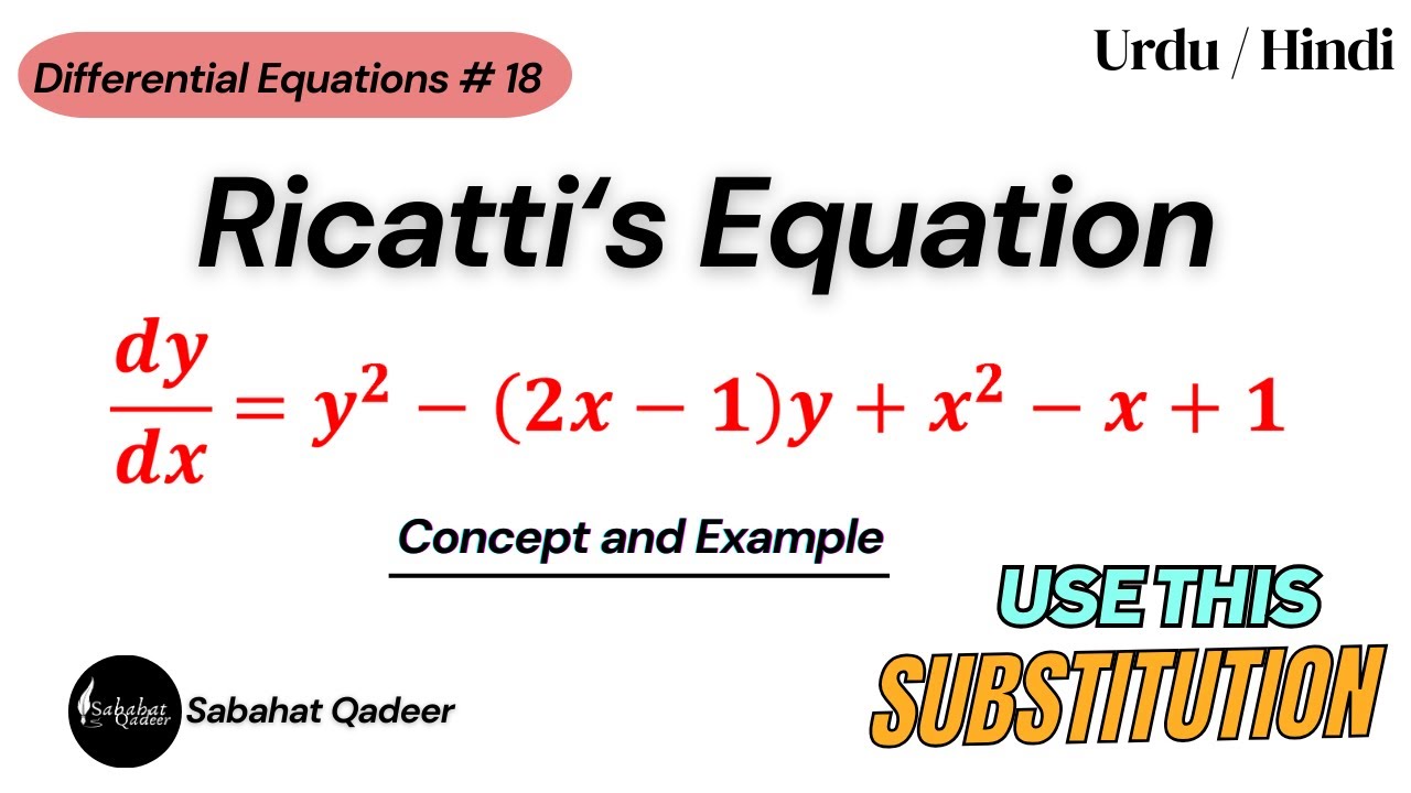 Ricatti's Equation || Differential Equations || Concept and Example ...