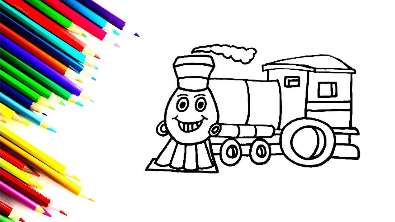 How to draw a TRAIN step by step | Easy TRAIN drawing for kids and ...
