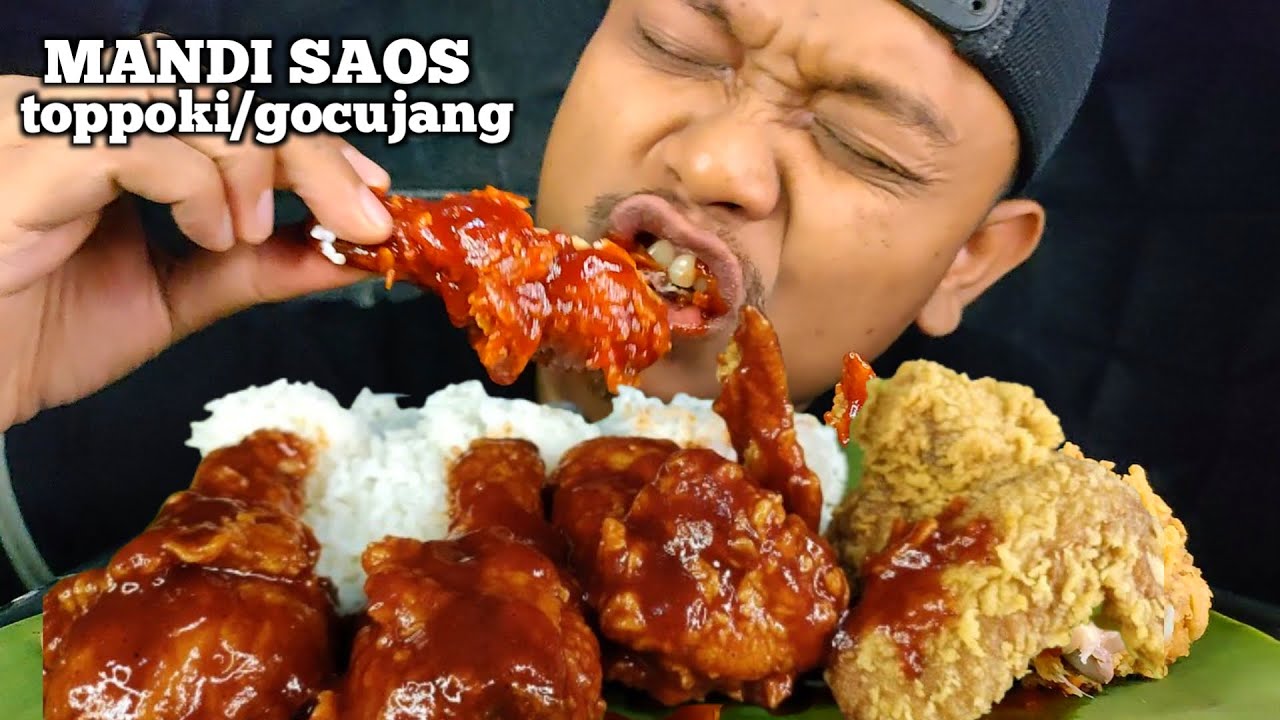 MUKBANG FRIED CHICKEN MANDI SAOS GOCUJANG/SAOS TOPPOKI - YouTube