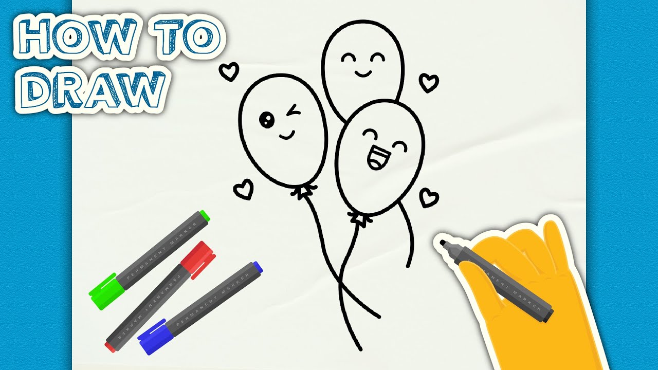 Balloon drawing for Kids | How to draw Cute Party Balloons 🎈 | Drawing ...
