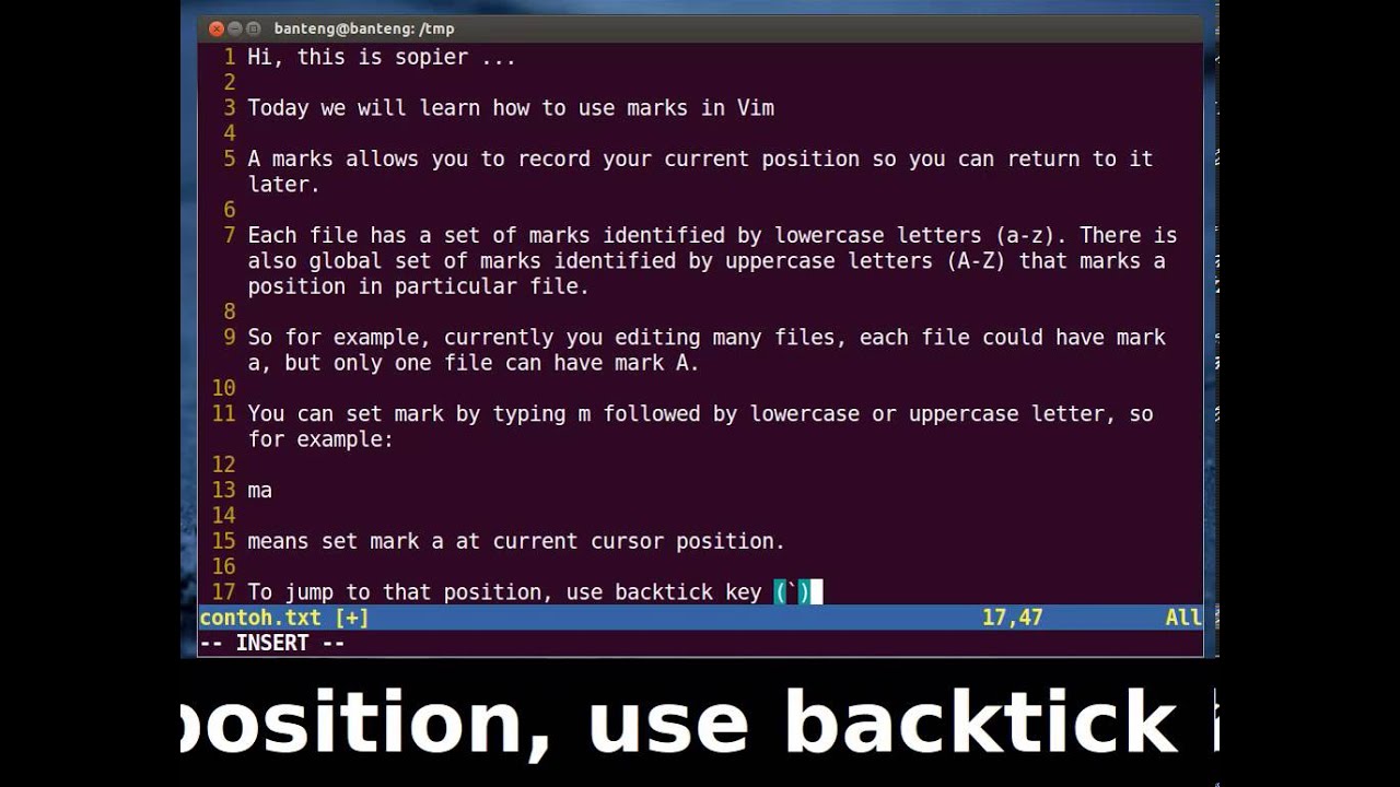 Vim Tutorial Marks YouTube Vim Tutorial Marks YouTube