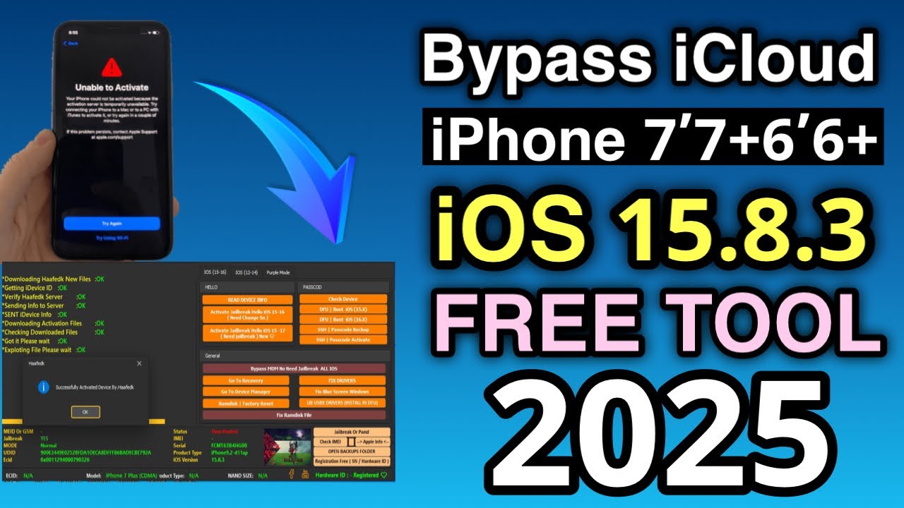iPhone 7,7+/6s,6s+ iOS 15.8.3 FREE Bypass Activation Lock without SN ...