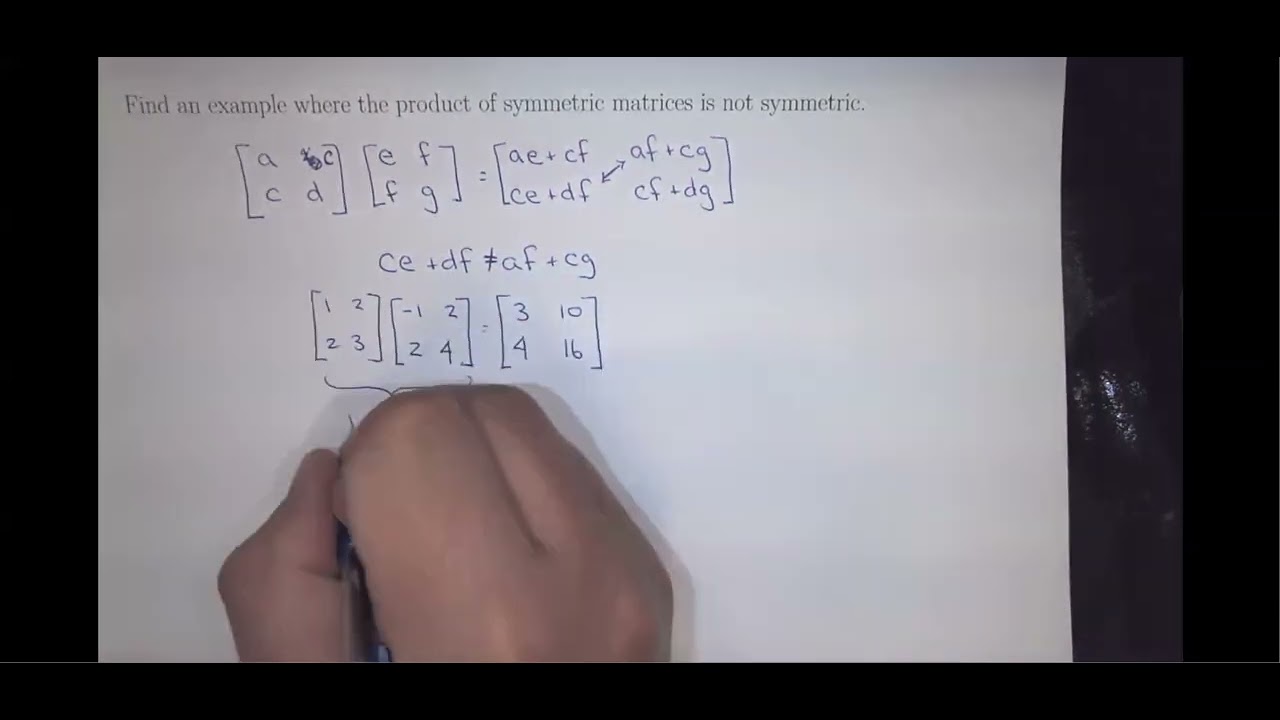 Find an example where the product of symmetric matrices is not ...