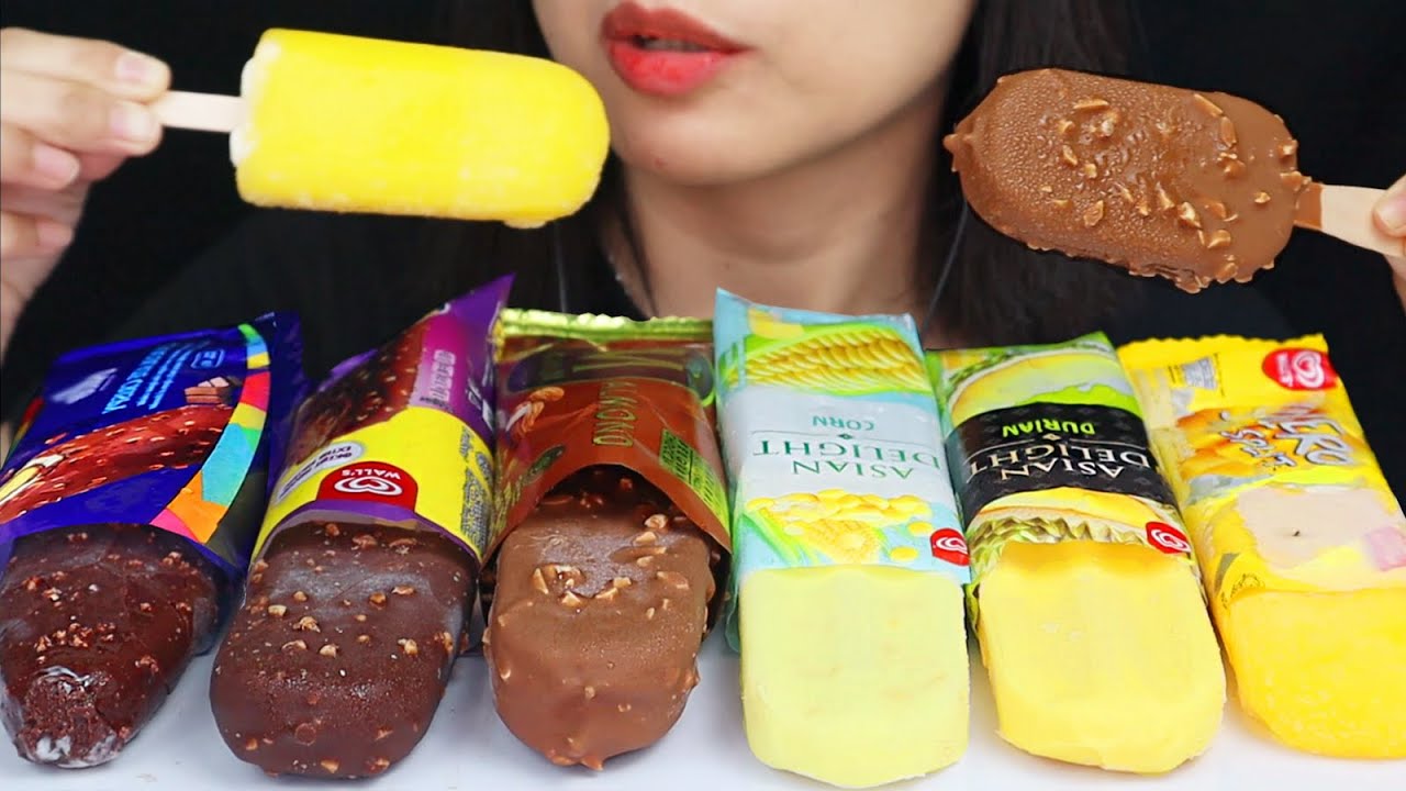 ASMR CHOCOLATE AND YELLOW ICE CREAM, MAGNUM ALMOND, WALLS ASIAN DELIGHT ...