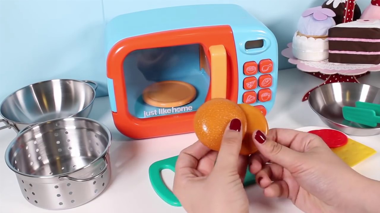 Just Like Home Microwave Oven Toy Kitchen Set Cooking Playset Toy Food ...