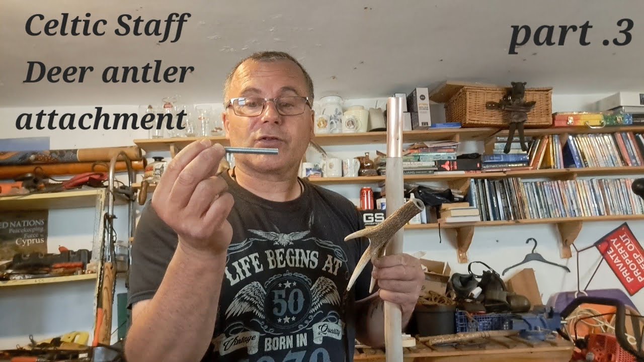 Celtic Staff deer antler attachment. Drilling out, threaded bar cut and ...