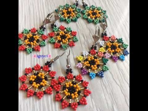 Kum Boncuklu Çiçek Küpe Yapımı (sand bead flower earrings making)