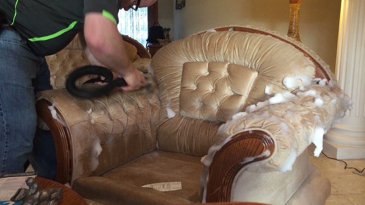Oxy-Dry dry foam extraction system on tufted velvet chair. - YouTube