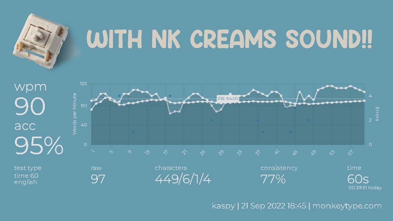[Monkeytype] English 60s: 89.80 WPM | Nk Creams Sound 🔉🍦 - YouTube