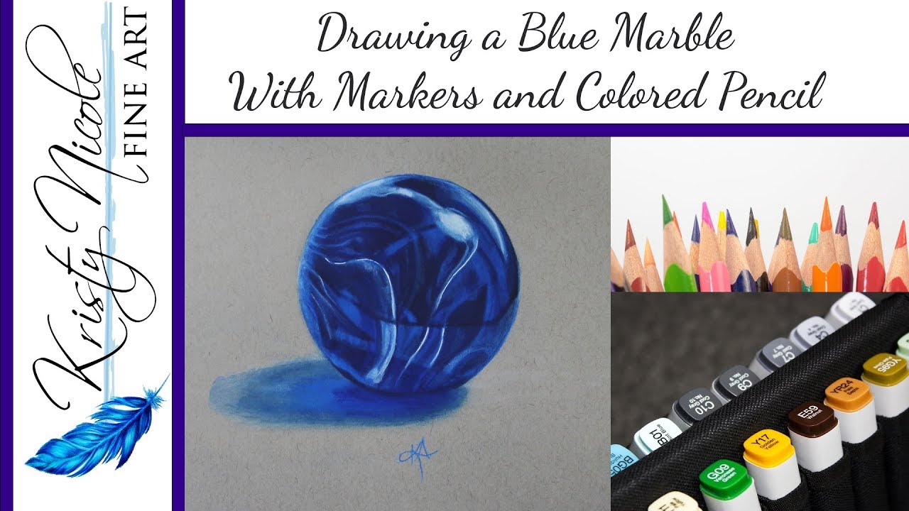 Drawing a Blue Marble with Marker and Colored Pencil - YouTube