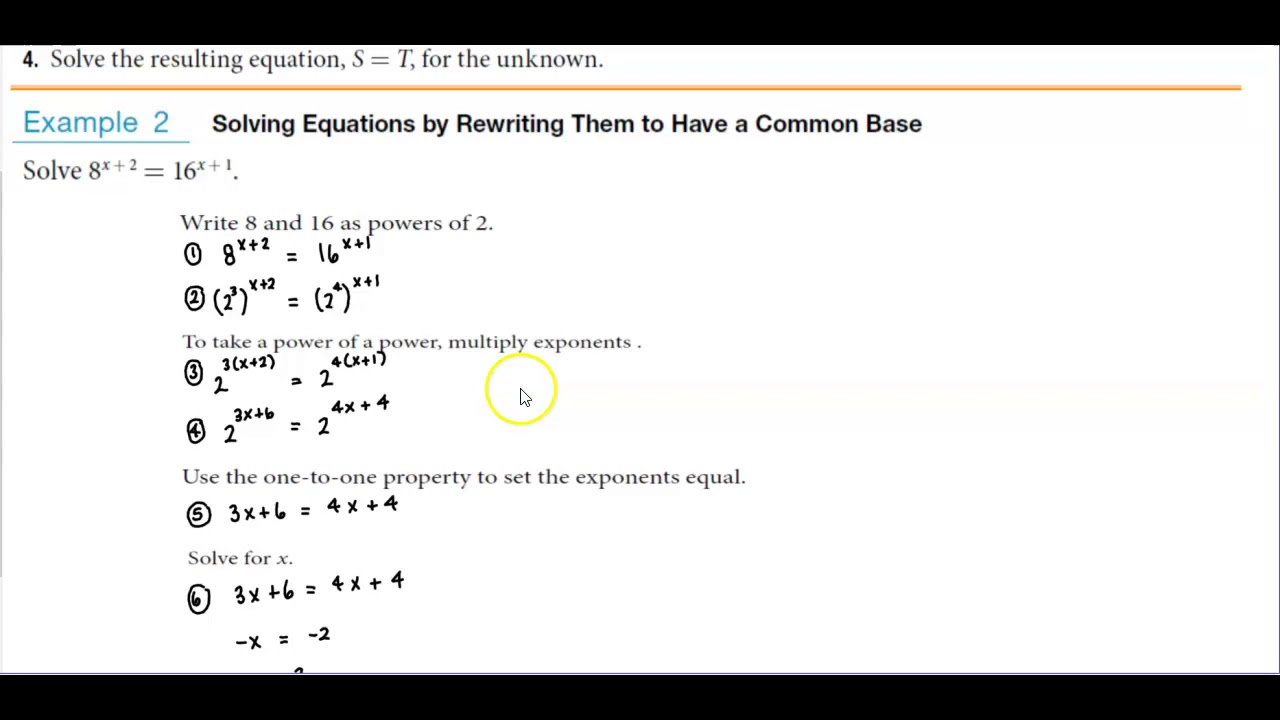 Math 10 6.6 Example 2 Solving Equations by Rewriting Them to Have a ...