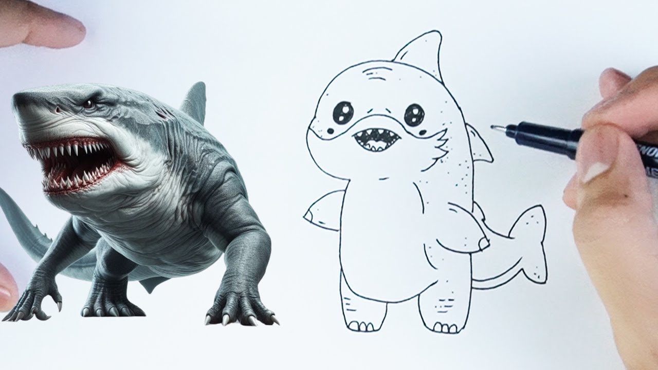 How to Draw Cute & Easy Sharkzilla - YouTube