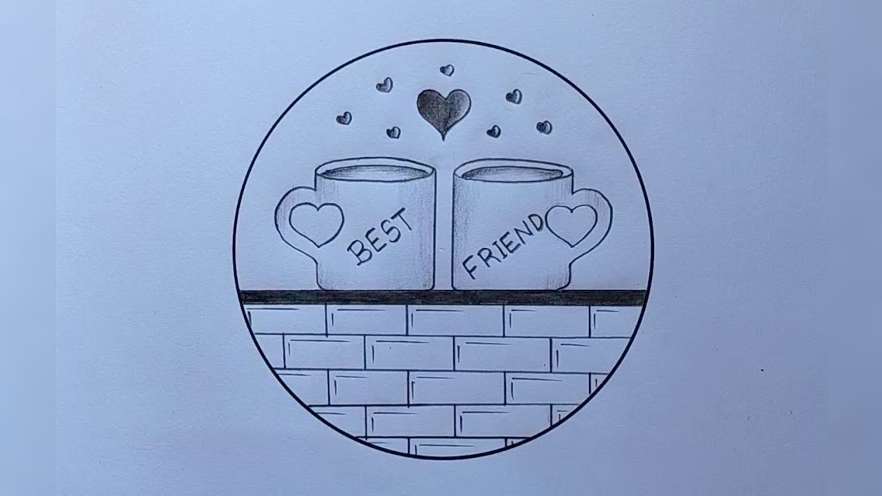 Friendship drawing easy| Best friend in Cup drawing| Pencil drawing ...