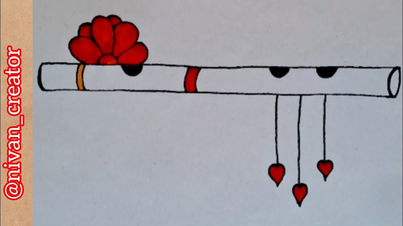 How to Draw Flute of Krishna / Bansuri Drawing Kaise Banaen / Simple ...