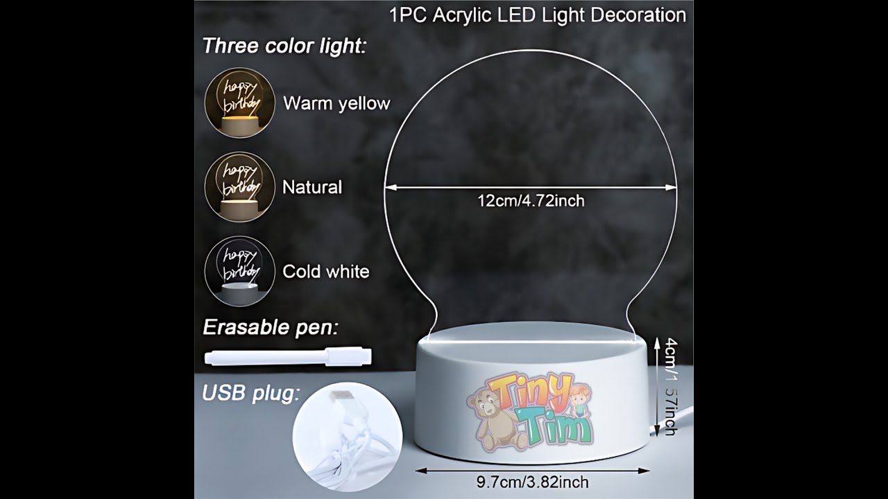 3D Acrylic Message Board note Board LED light up Clear Writing Board ...