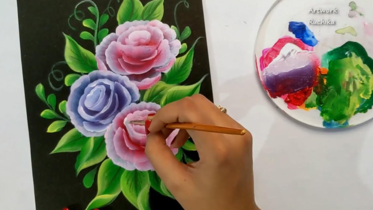 Beautiful Decorative rose Flower Painting | One Stroke Painting ...