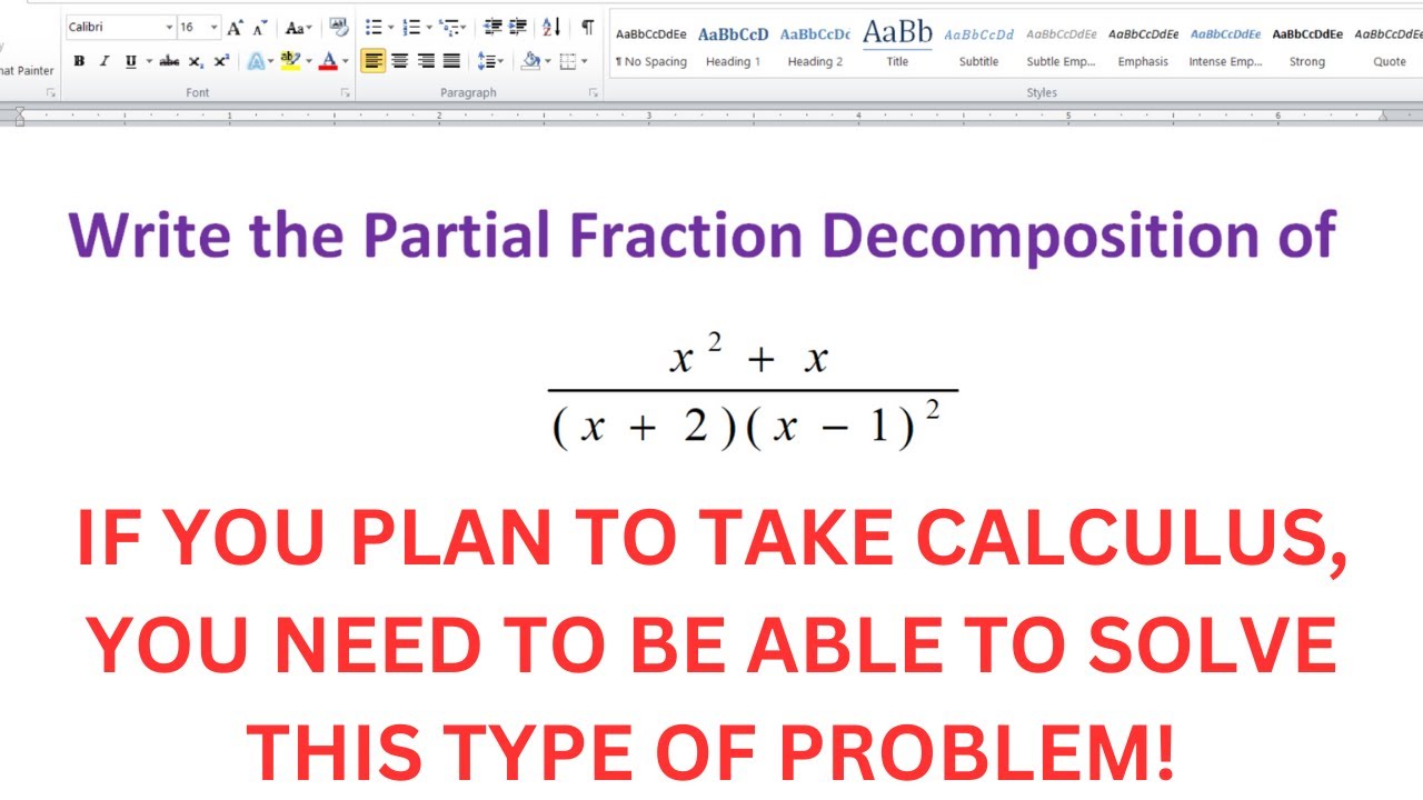 Write the Partial Fraction Decomposition of the Given Rational ...