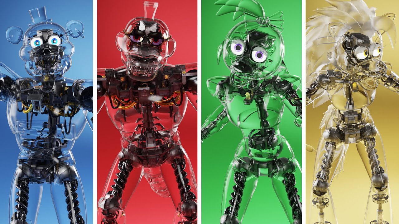 FNaF Security Breach: GLASS GLAMROCK ANIMATRONICS Animations - YouTube