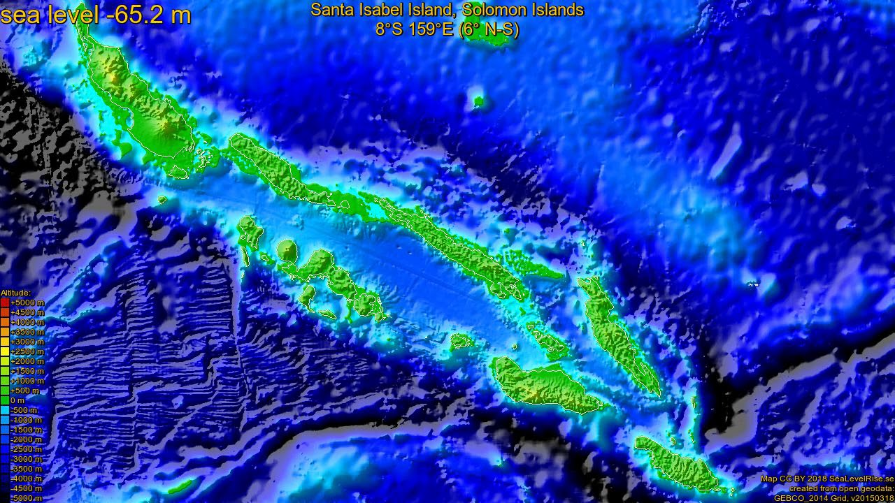 Santa Isabel Island, Solomon Islands, sea level rise -135 - 65 m - YouTube