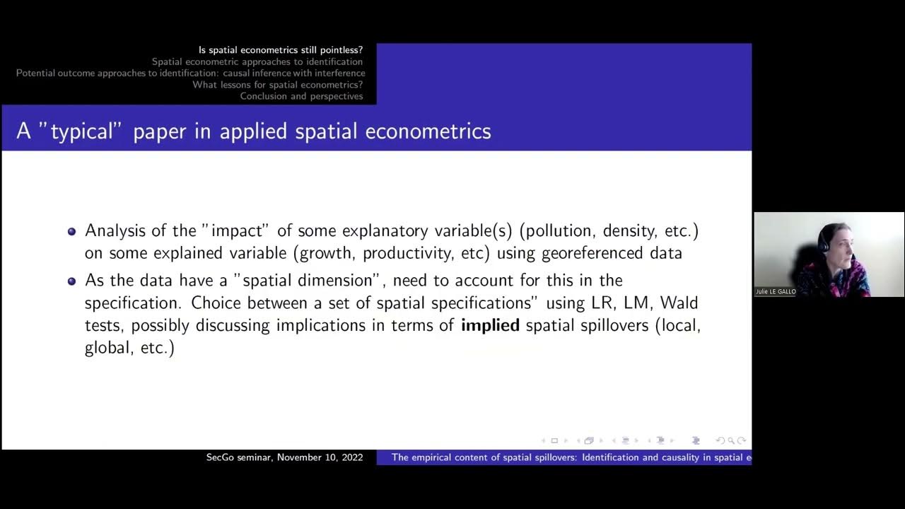 J. Le Gallo "The empirical content of spatial spillovers: identification and causality" - YouTube