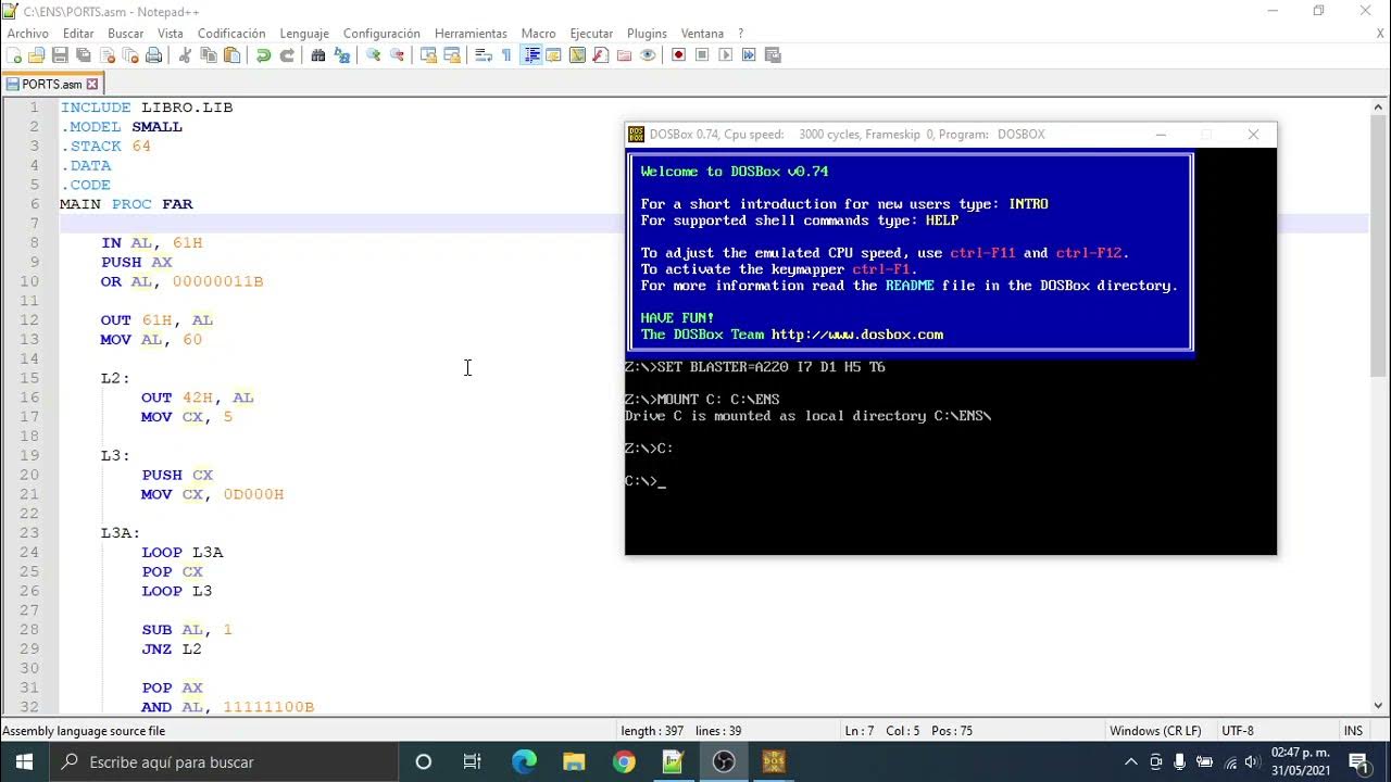 Programación de puertos - Turbo Assembler - YouTube