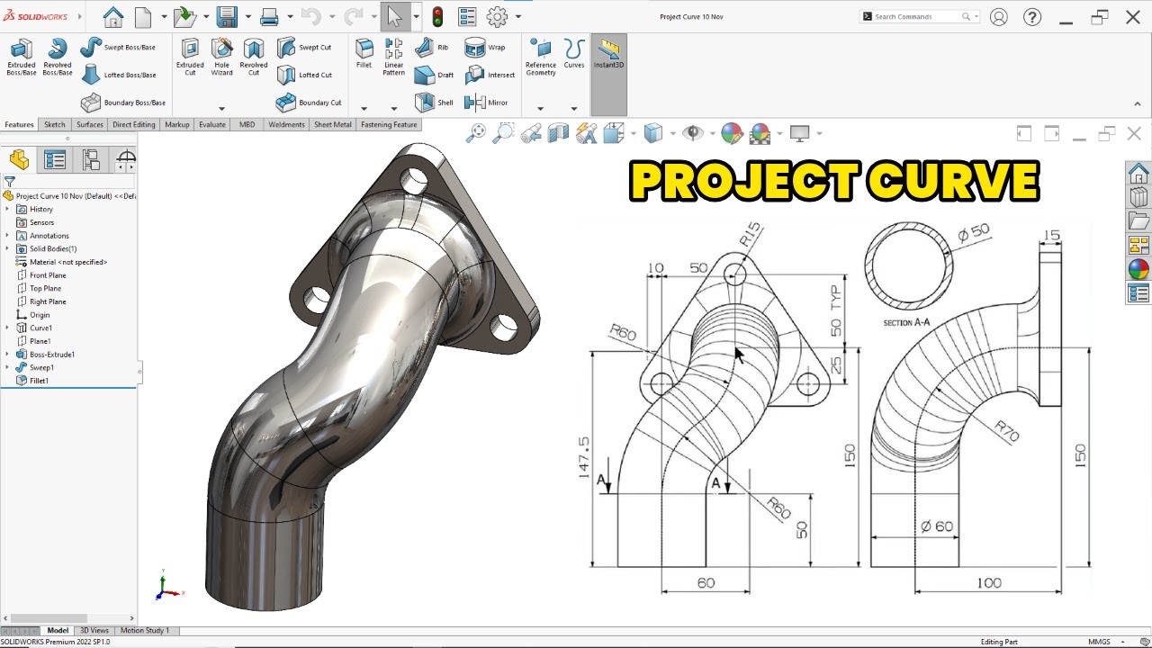 SolidWorks Project Curve – Design Complex Pipe Shapes Easily - YouTube