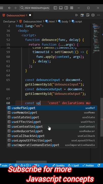 Debounce Example in javascript @DeveloperSamarsekhar #javascript #coding #shorts - YouTube