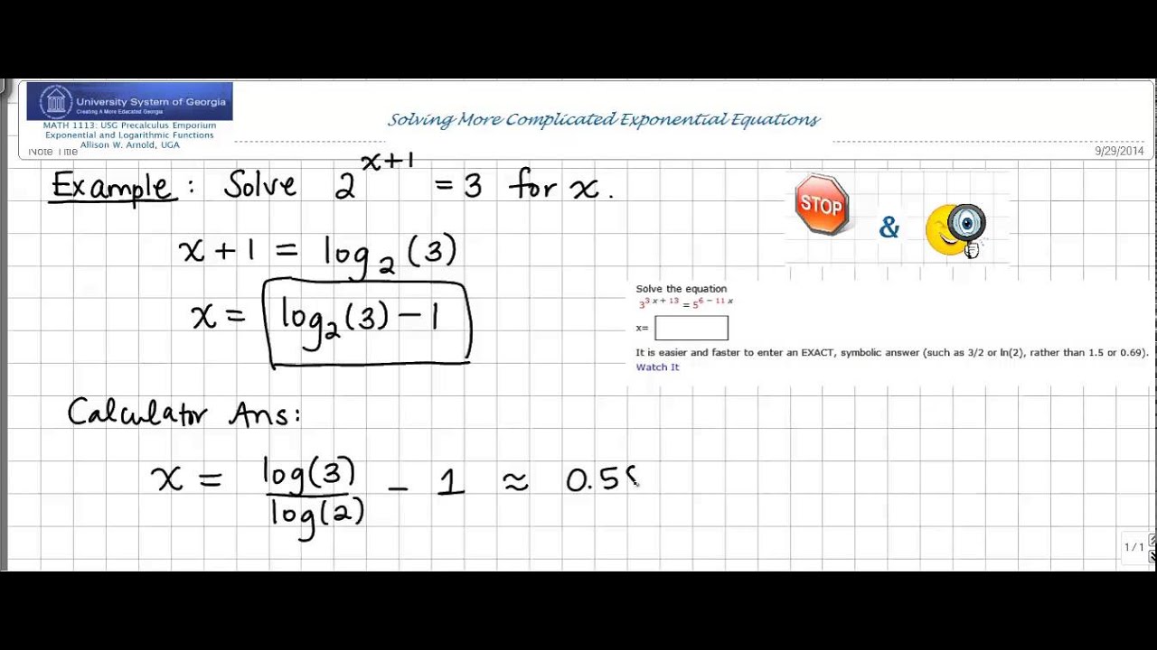 4.6 1. Solving More Complicated Exponential Equations: Example 1 - YouTube