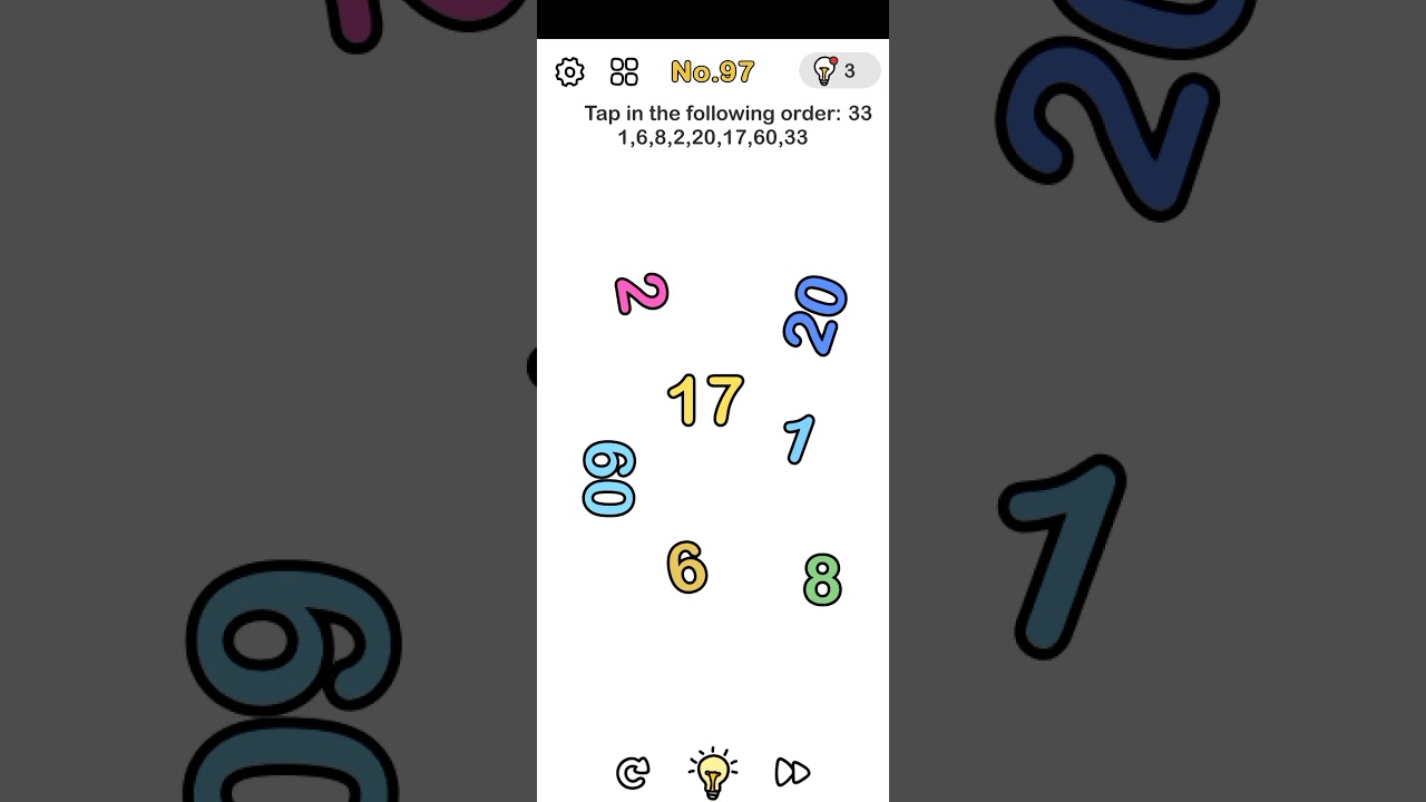 Brain out level 97(Tap in the following order:33,1,6,8,2,20,17,60,33 ...