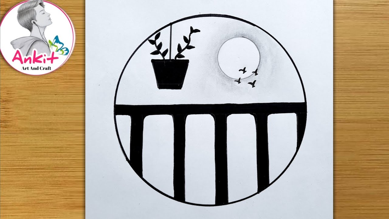 Easy Circle Scenery Drawing||Pencil Drawing in Circle Step by Step ...