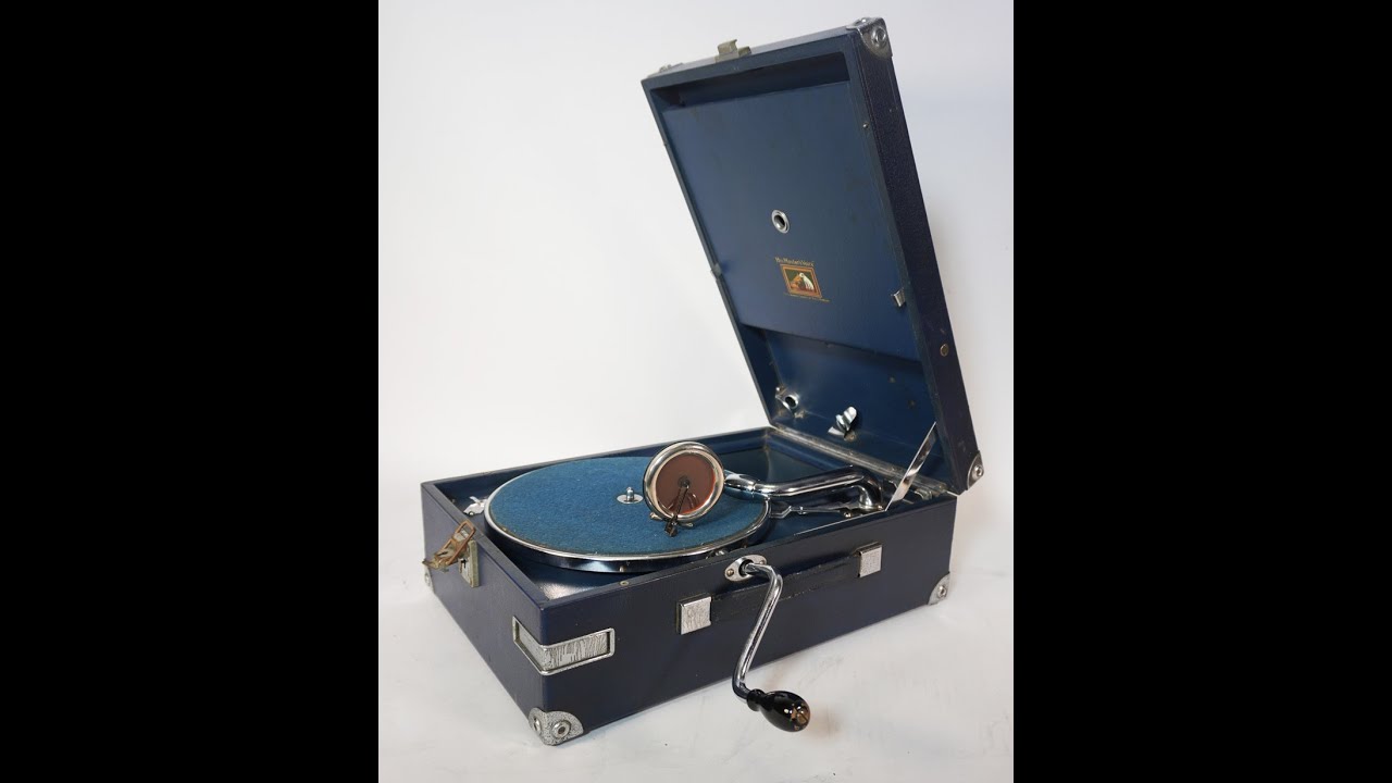 His Masters Voice Model 101 blue portable phonograph - YouTube