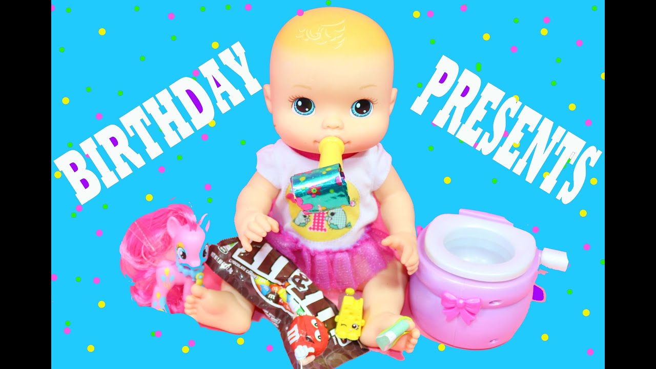 Baby Alive Doll Opens Birthday Presents MLP Shopkins - YouTube