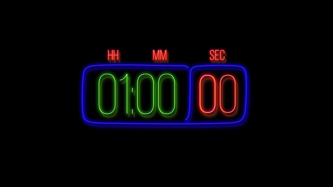 1 Hour Neon Pop Digital Timer | Color Glow Countdown – Black Screen ...