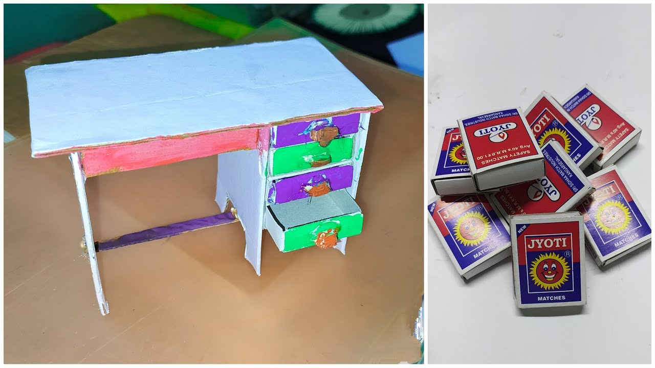 How To Make Matchbox Desk With Drawer Hand Made Matchbox Craft DIY ...