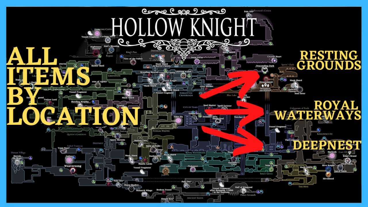 Hollow Knight Map Hidden Mask Shard , All 16 Location With Map