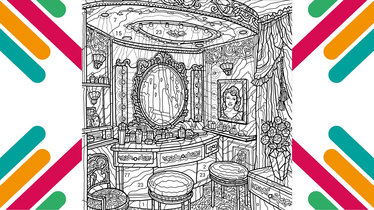 Women's boudoir. Coloring page by numbers - YouTube