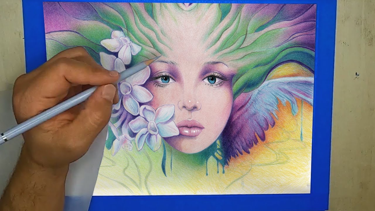 Gaia (Mother Earth) colored pencil drawing timelapse - YouTube