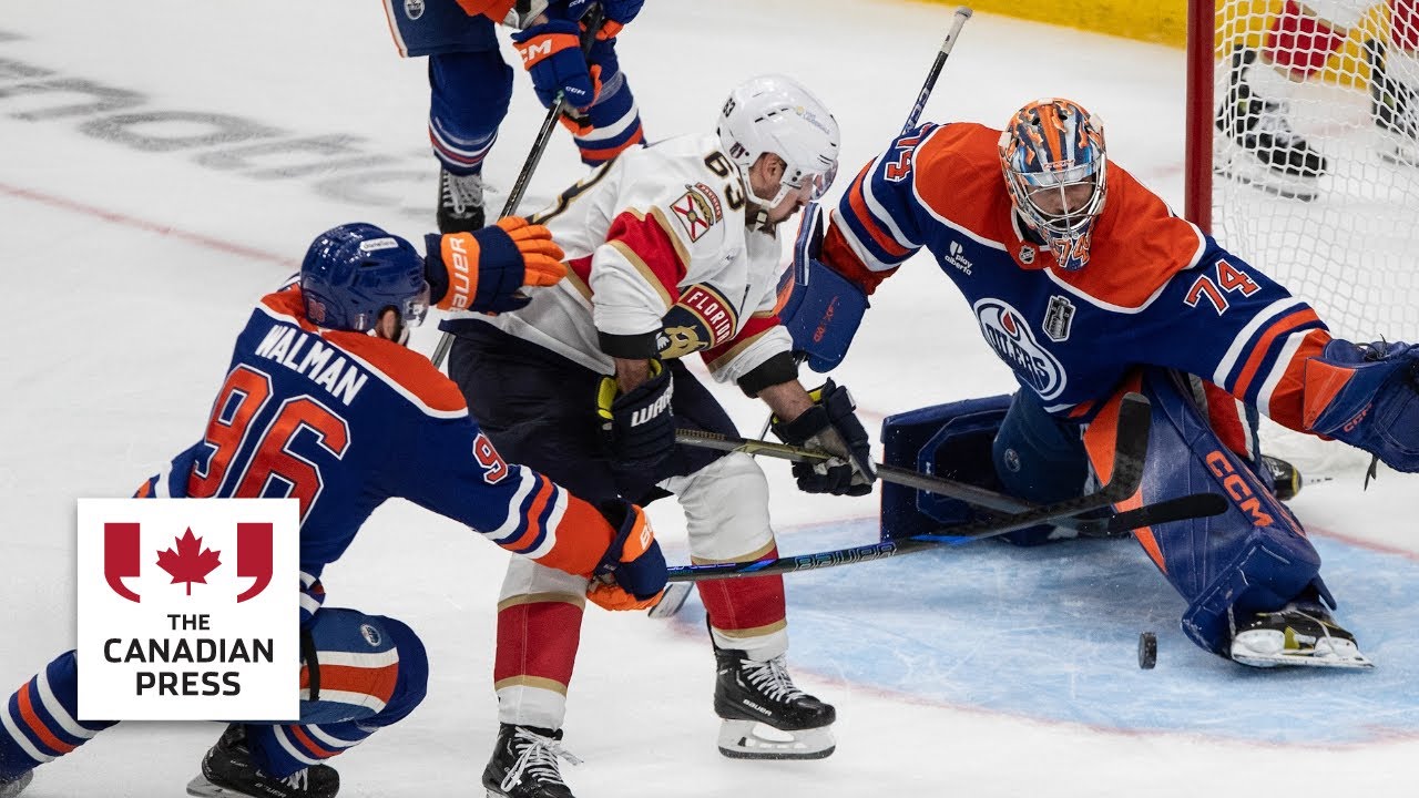 Marchand scores in double OT, Panthers top Oilers 5-4 to even SCF - YouTube