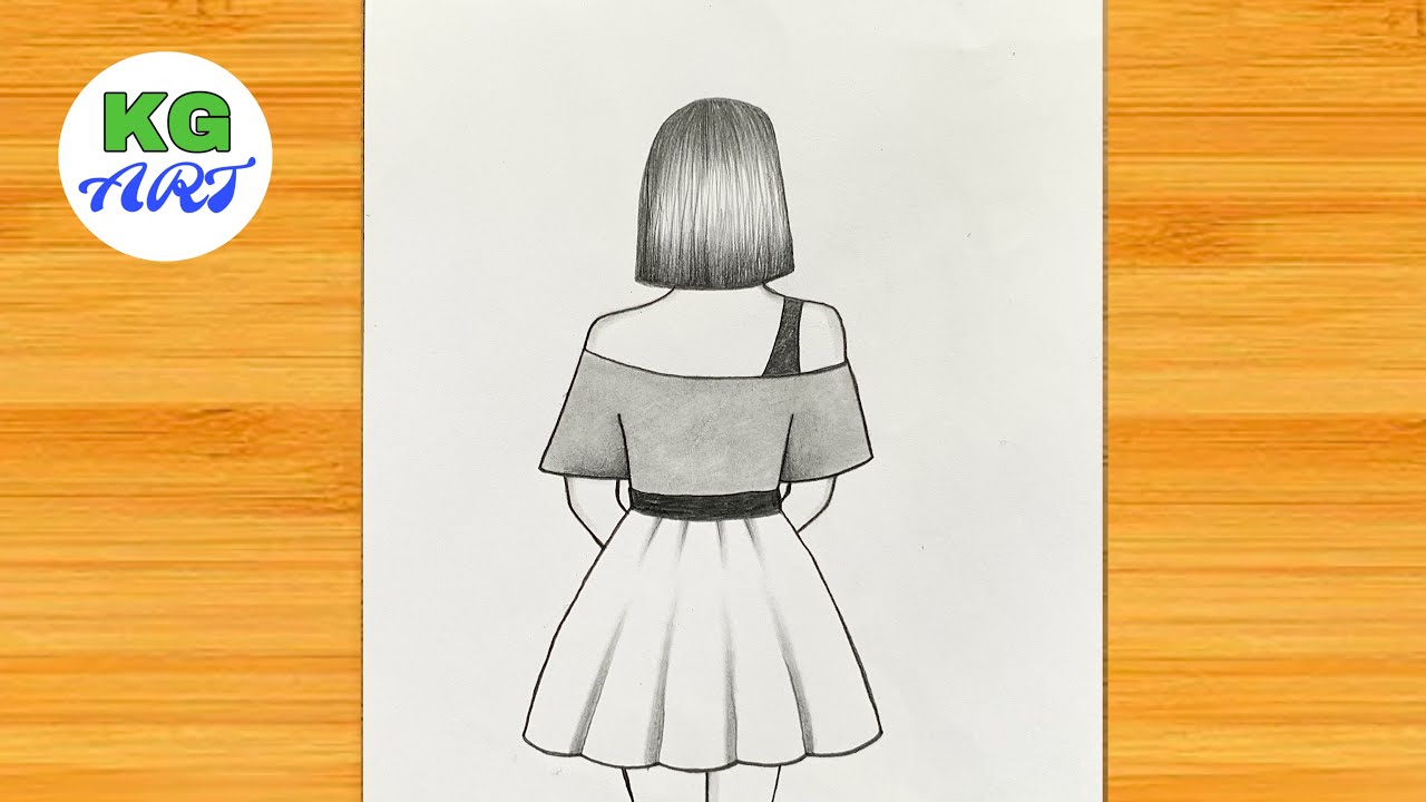 Girl from backside drawing || Easy drawing step by step || How to draw ...