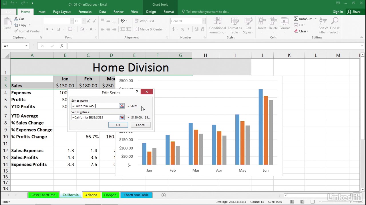 Create charts from multiple data sources Microsoft Excel 2016 Microsoft ...