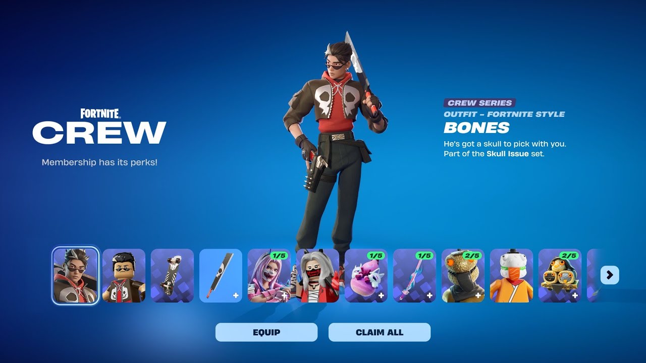 NEW MARCH CREW PACK SKIN BONES FORTNITE - YouTube
