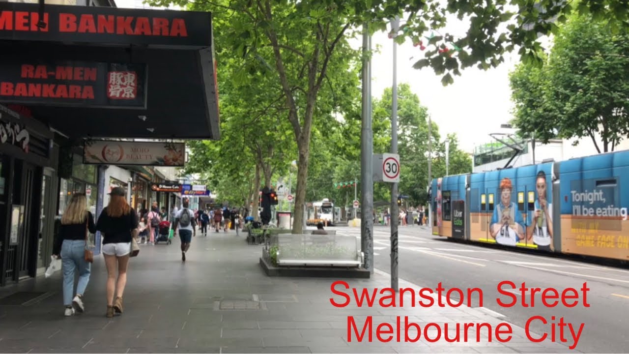 Walking Swanston Street in Melbourne City from Flinders Street Station ...