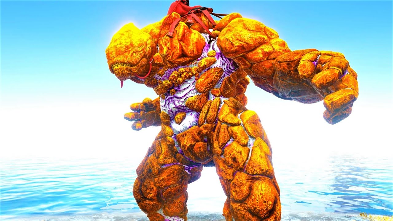Unstoppable GOLDEN ROCK GOLEM !!! ARK Survival Evolved Pugnacia Dinos ...
