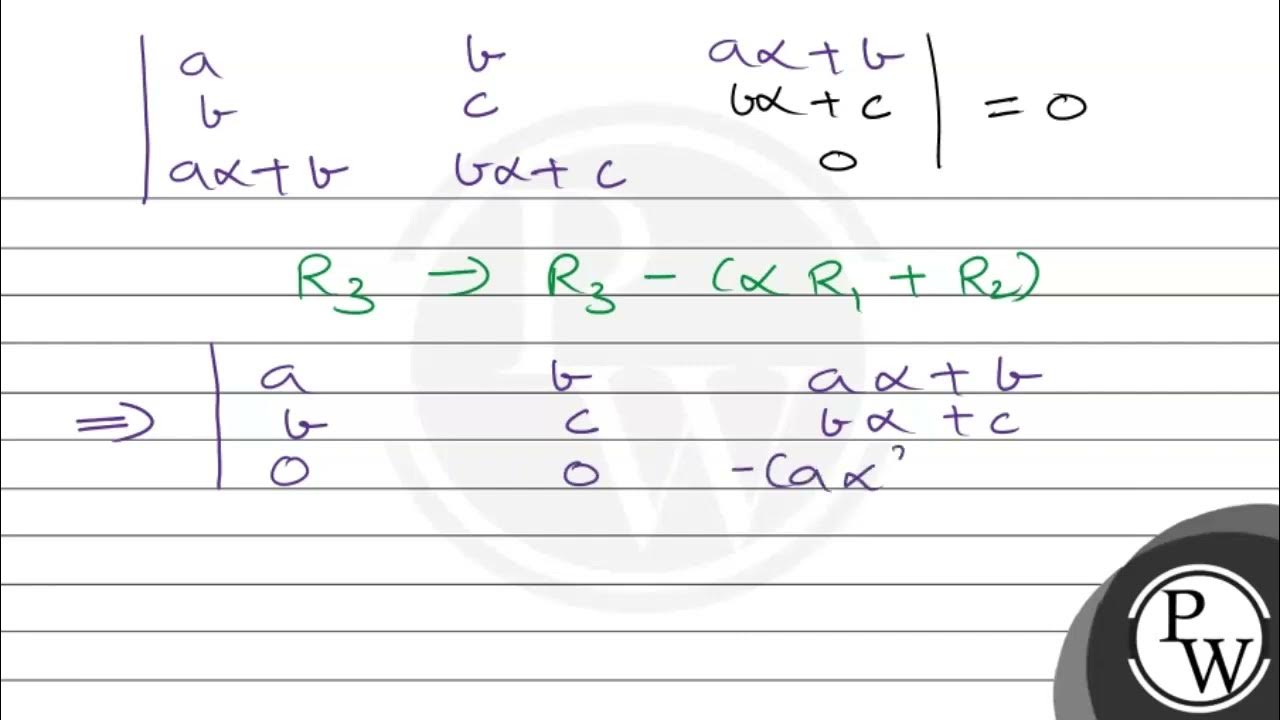The determinant \( \Delta=\left|\begin{array}{ccc}a & b & a \alpha+b \\ b & c & b \alpha+c \\ a ...