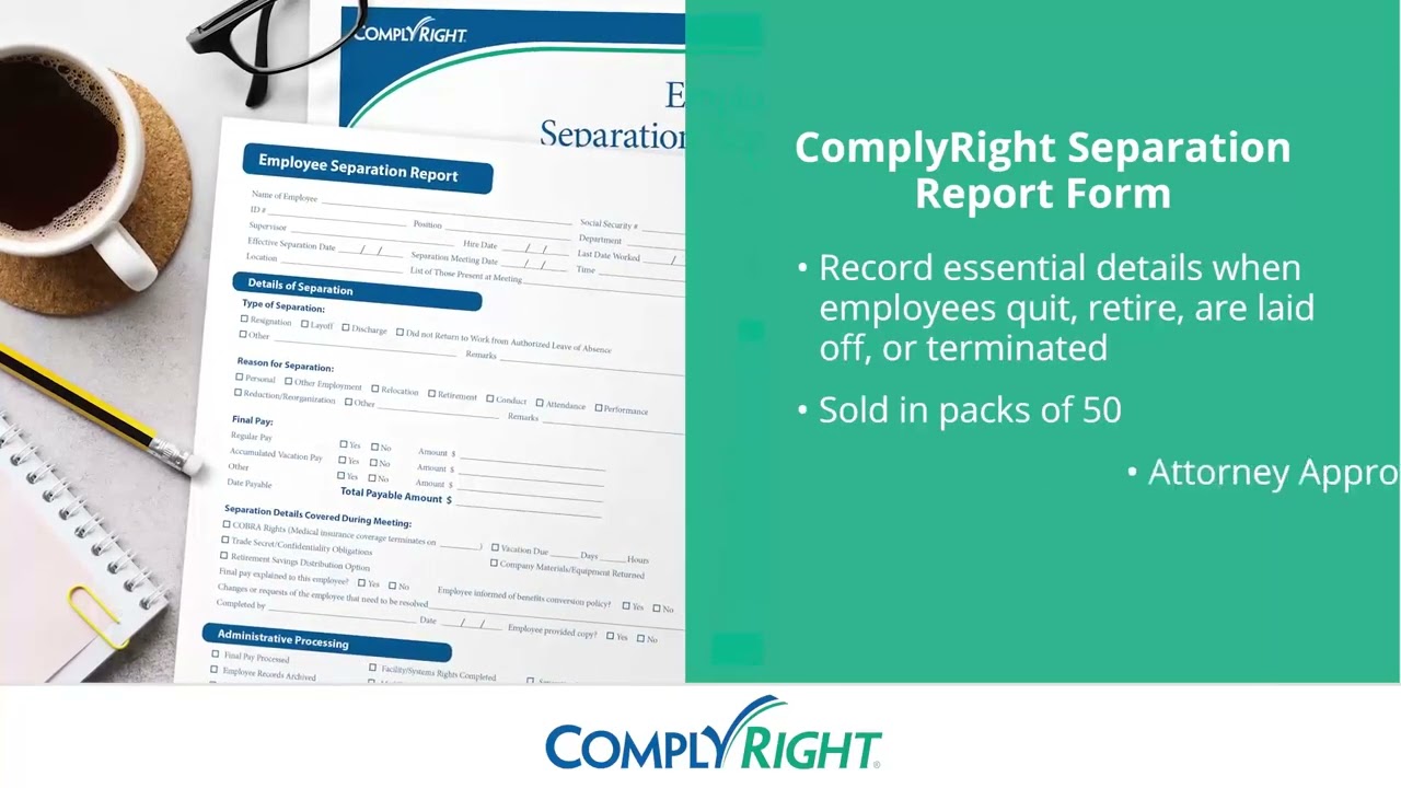 Employee Separation Form ComplyRight 8 1/2" X 11" Separation Notice