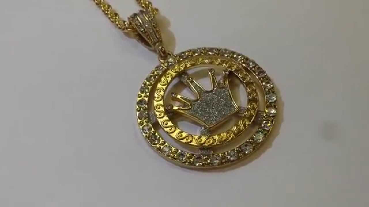 Product Video - Iced Out 18k Gold Plated Crown Pendant Hip Hop Necklace ...